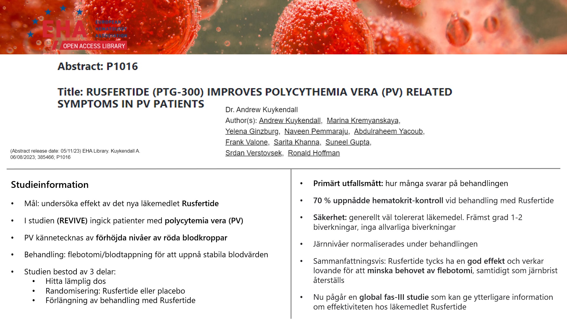 Vecka 41 - ny behandling vid polycytemia vera (PV)